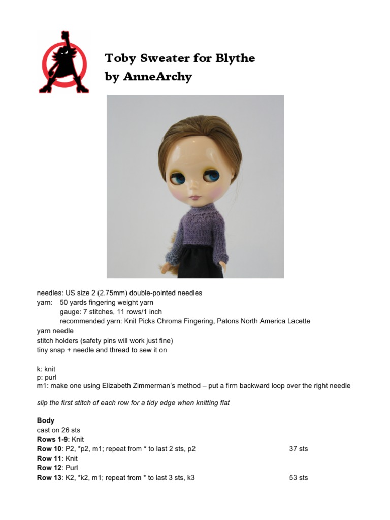 Toby Sweater For Blythe | PDF