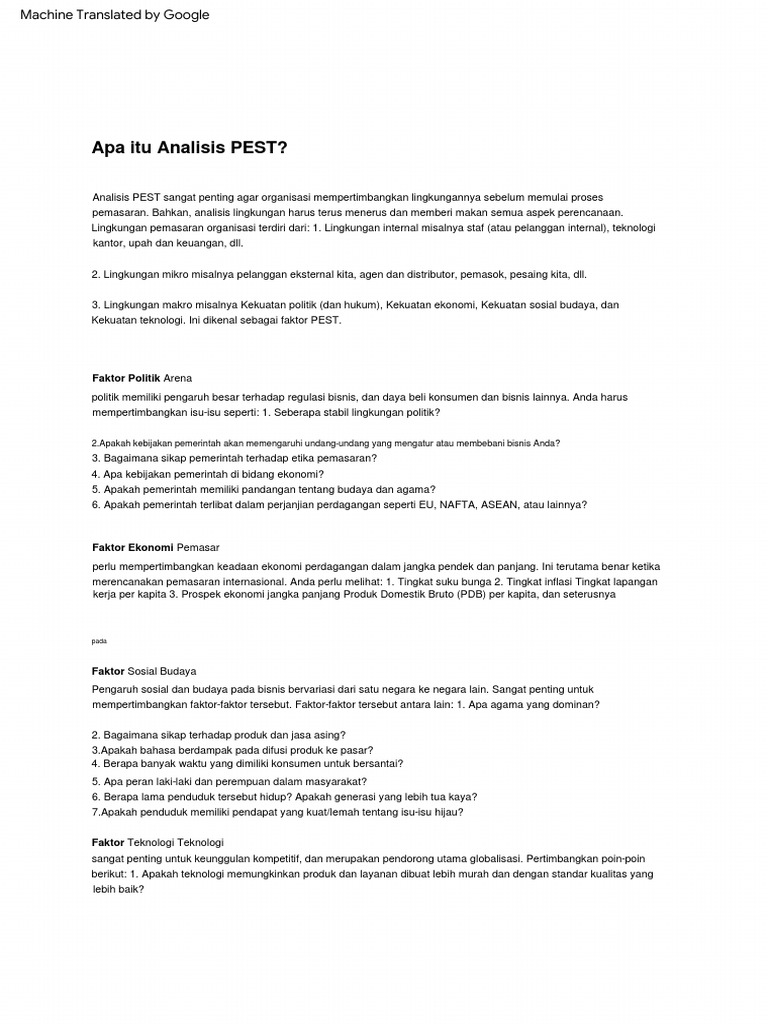 Handout PEST Analysis | PDF