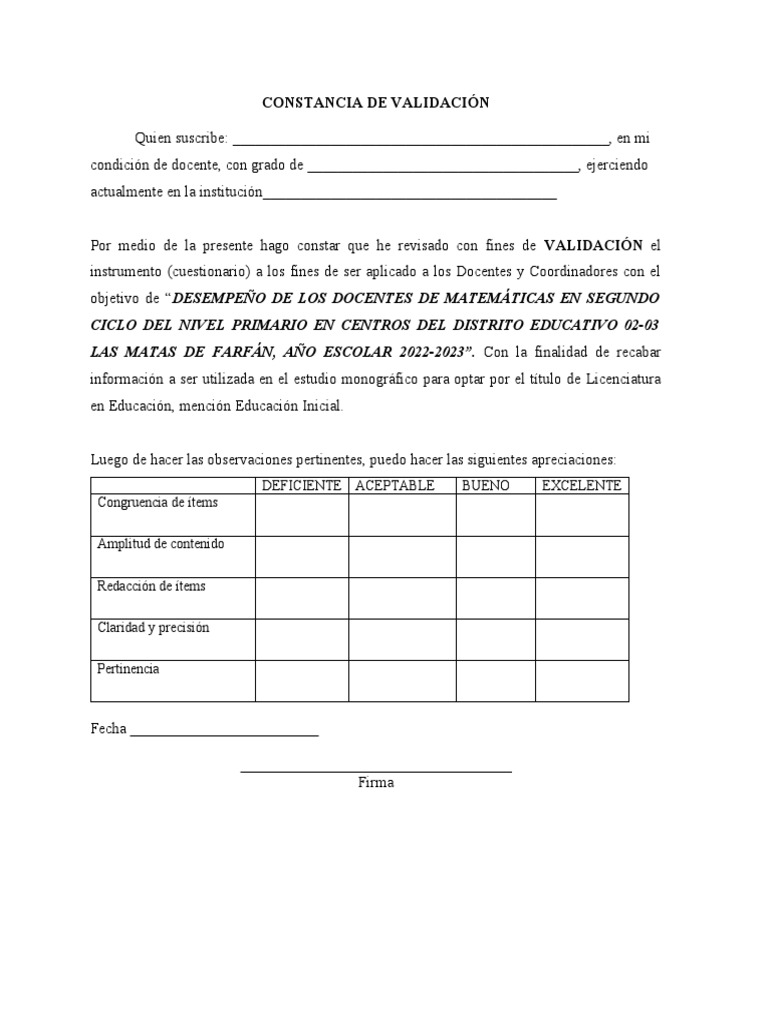 CONSTANCIA DE VALIDACIÃ - N Grupo 147 | PDF