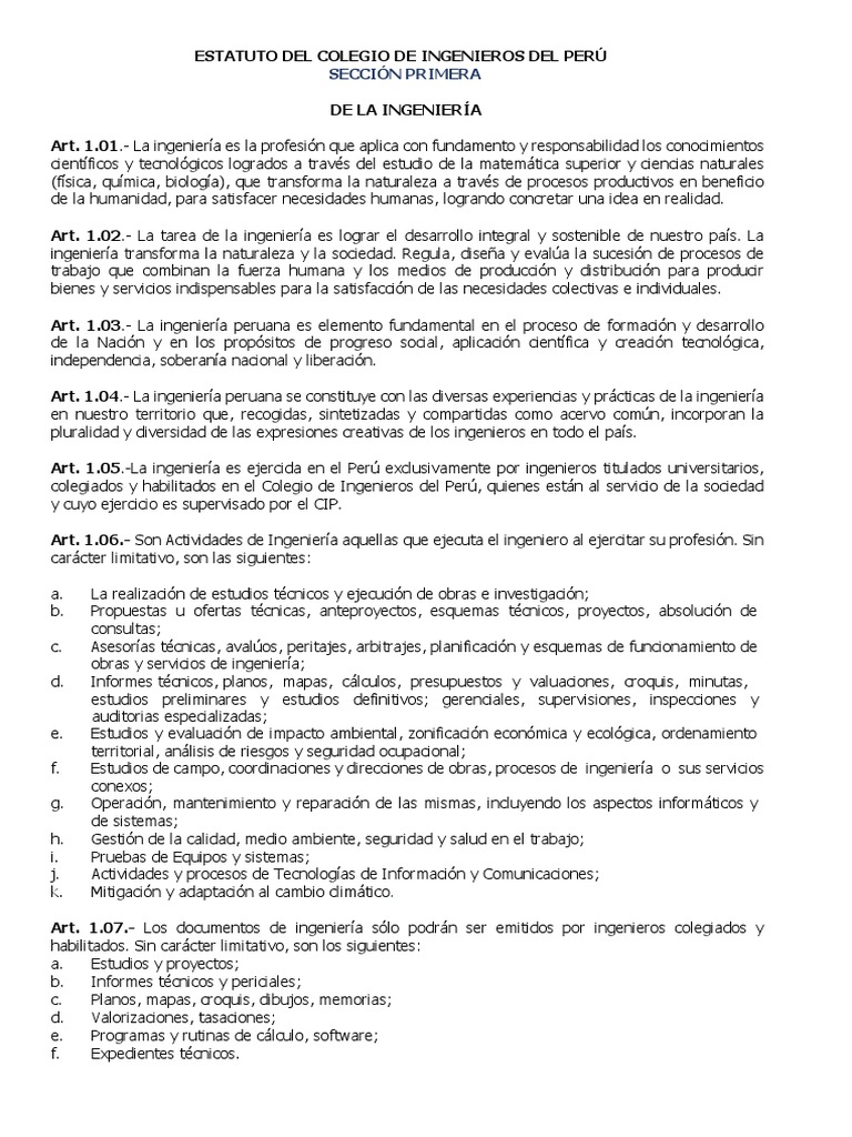 Estatuto CIP 2023 | Download Free PDF | Ingeniería | Perú