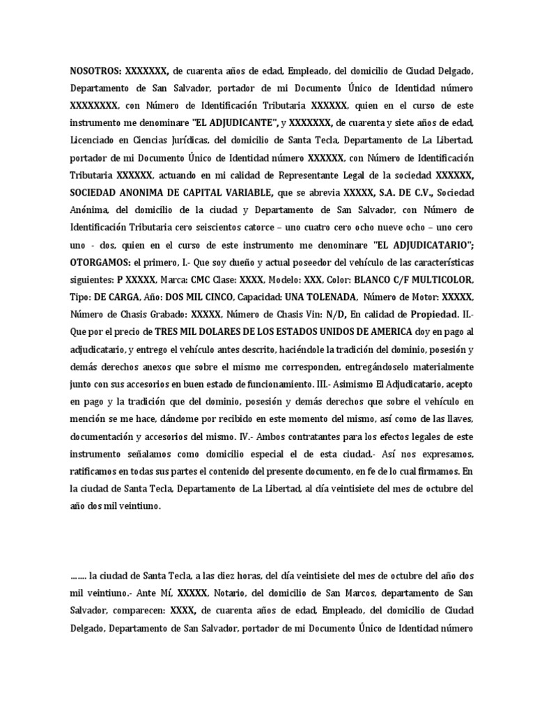 Modelo de Dacion en Pago de Vehiculo | PDF