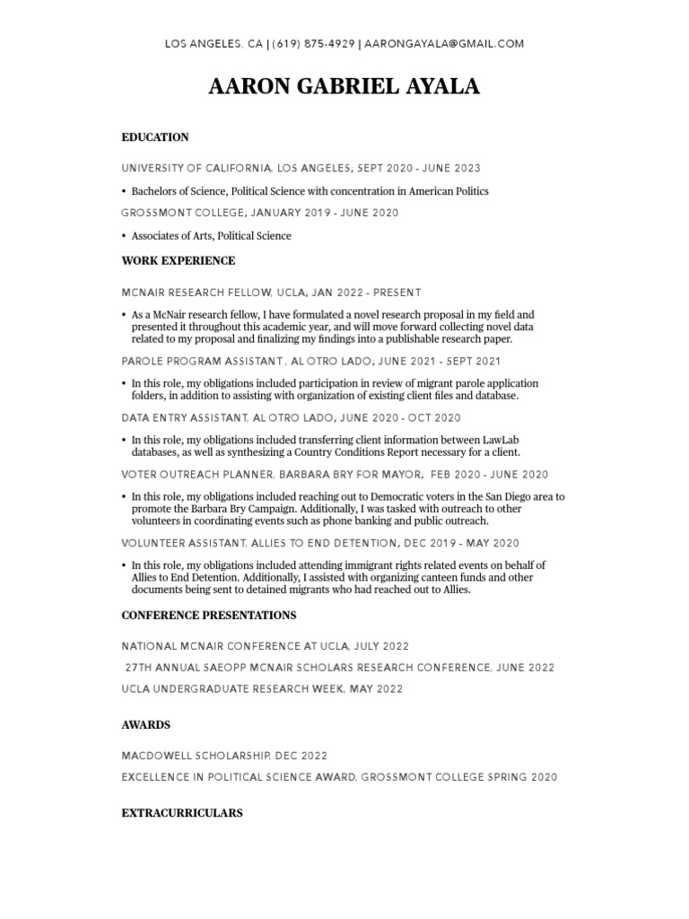 Aaron Ayala CV, Working | PDF | University Of California