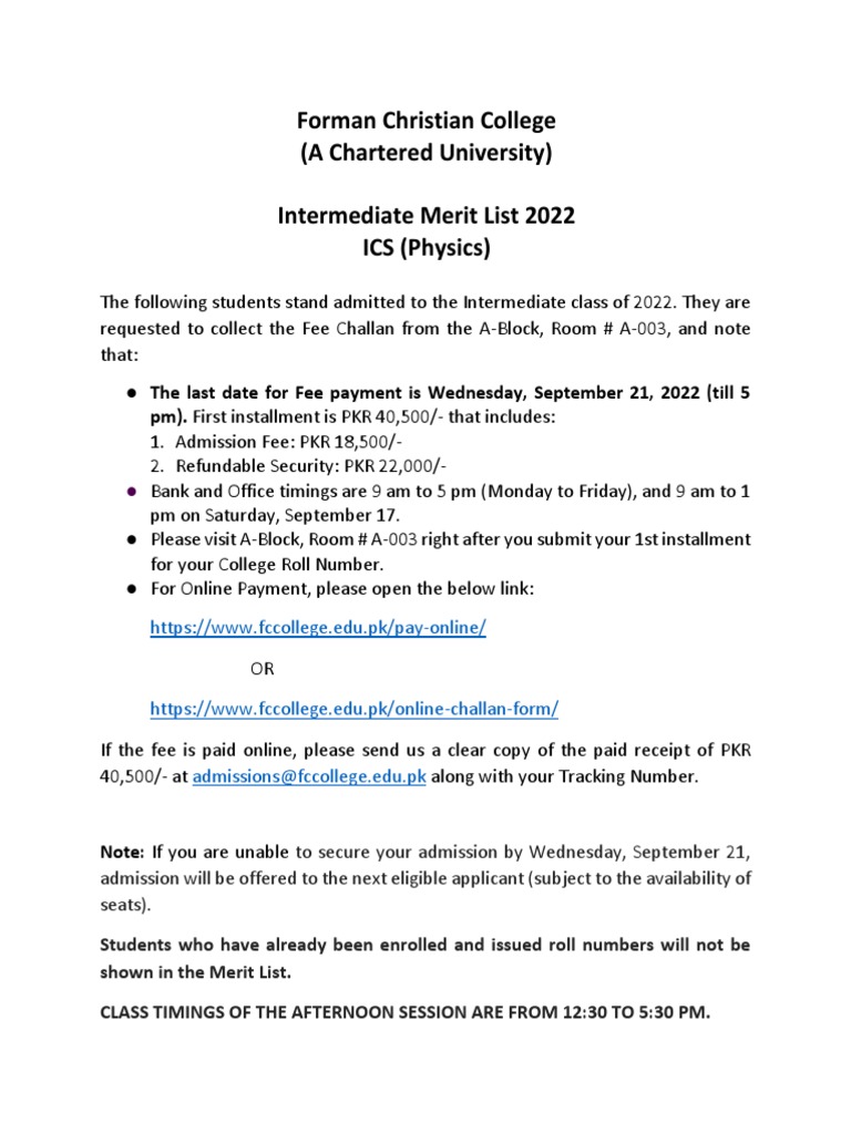 Merit List ICS Physics | PDF