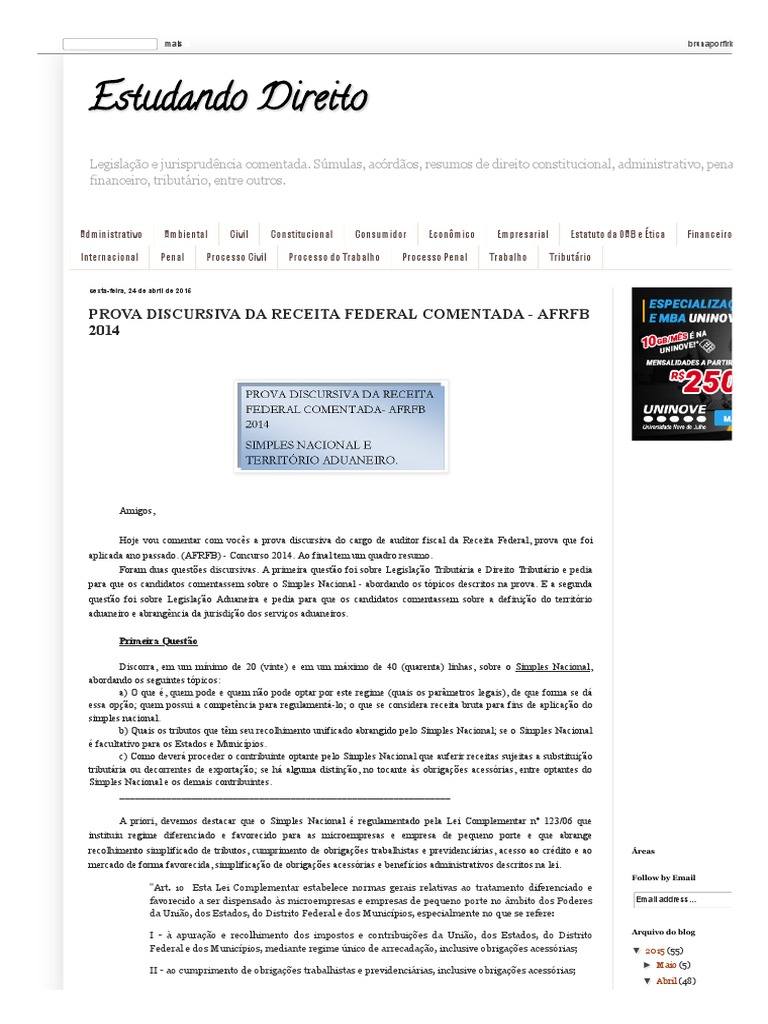 Estudando Direito - PROVA DISCURSIVA DA RECEITA FEDERAL COMENTADA - AFRFB 2014 PDF | PDF ...