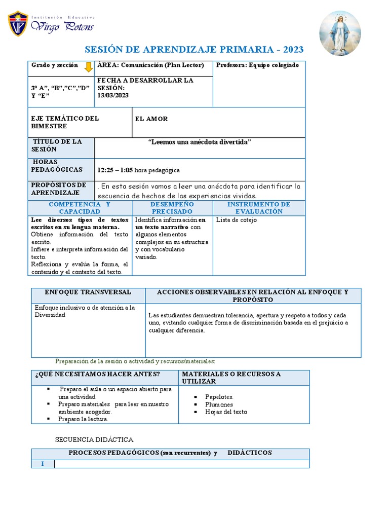 Sesión de Aprendizaje 7 Plan Lector | PDF | Aprendizaje | Conceptos psicologicos