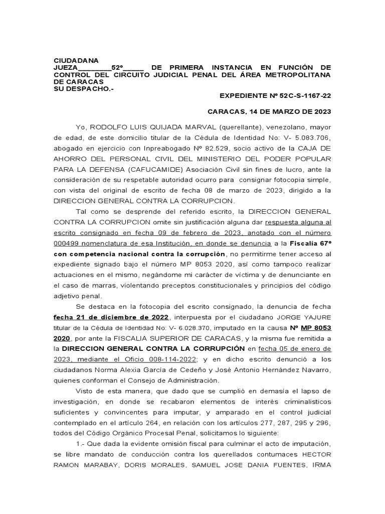 Diligencia Tribunal Control 52 (Marzo 14 2023) | PDF | Procedimiento ...