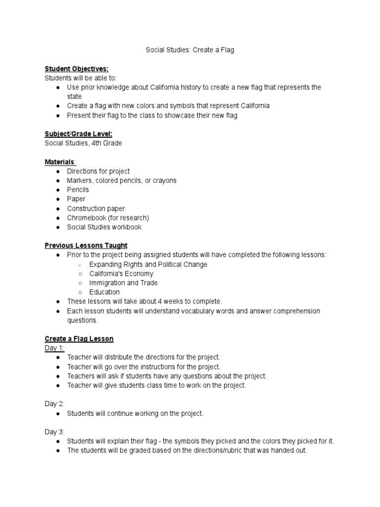 Social Studies - Create A Flag - Lesson Plan | PDF