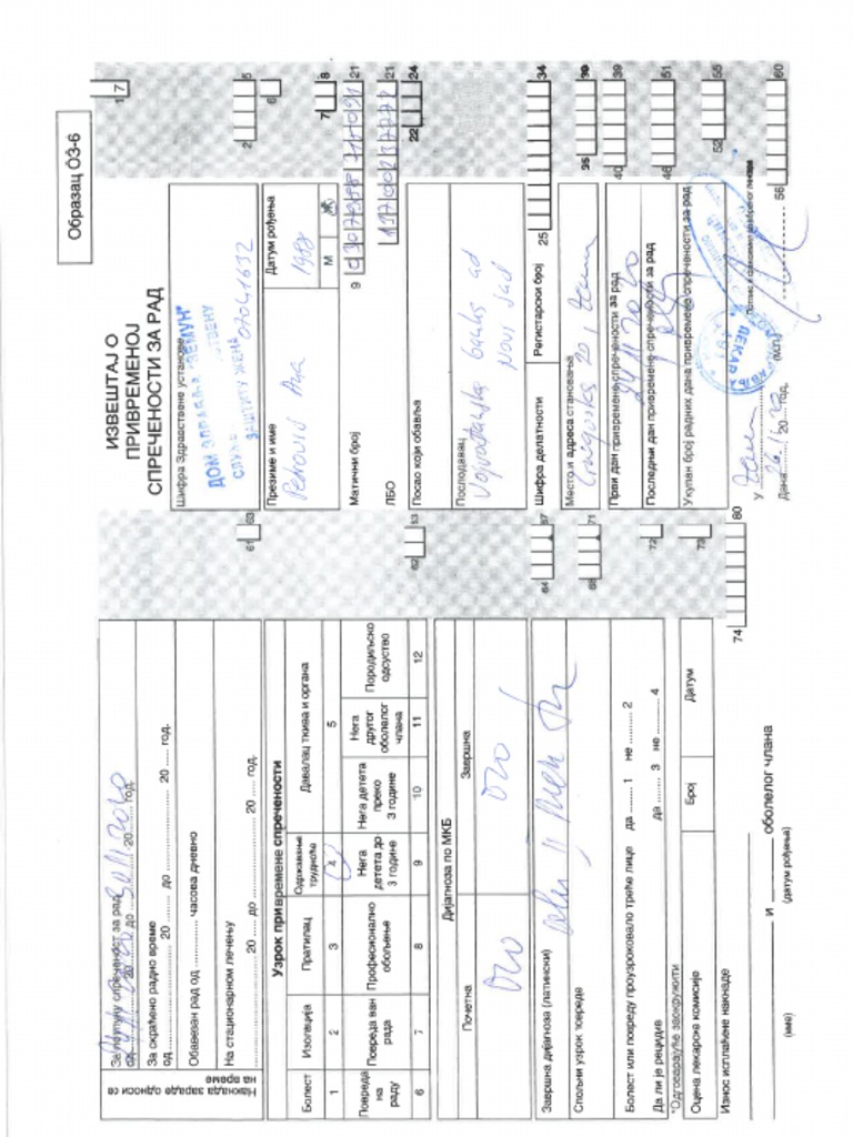 Ana Petrovic - Izvestaj Lekara o Privremenoj Sprecenosti Za Rad - Novembar 2020 PDF | PDF