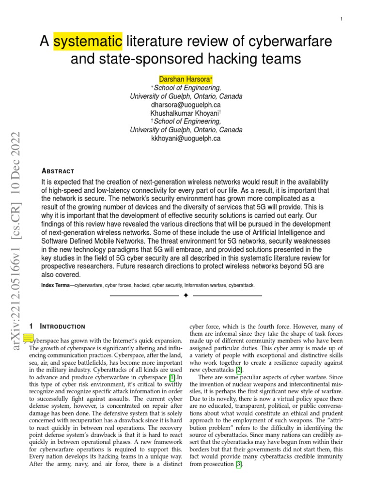 Systematic Literature Review of Cyberwarfare | PDF | Cyberwarfare | Security