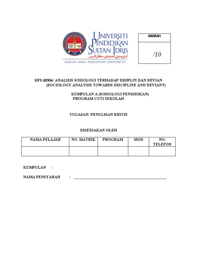Tugasan 2 Template Penulisan Kritis (Individu) | PDF