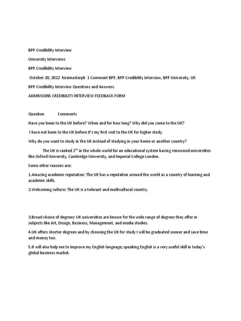 BPP Interview | PDF | University | Economies