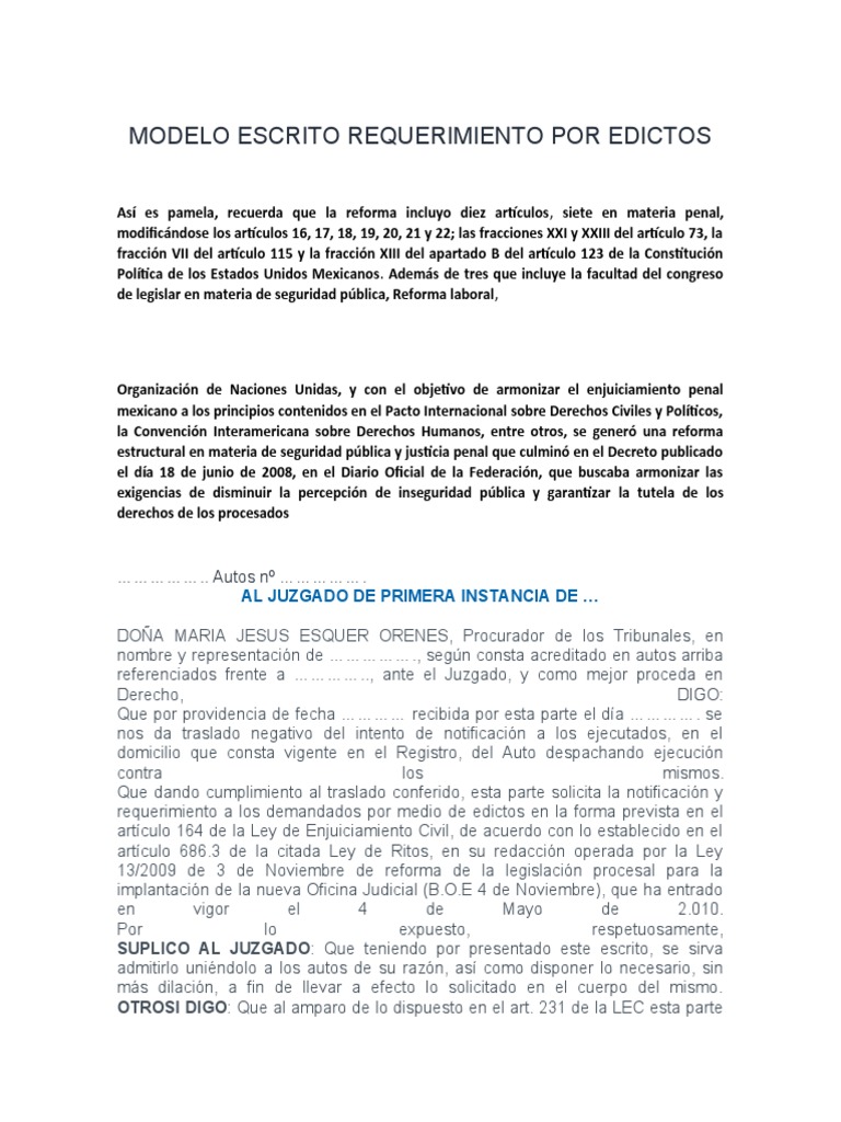 Modelo Escrito Requerimiento Por Edictos | PDF | Principios éticos | Gobierno