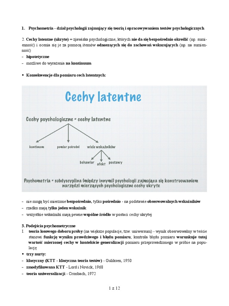 Psychometria - Notatki Na Egzamin | PDF