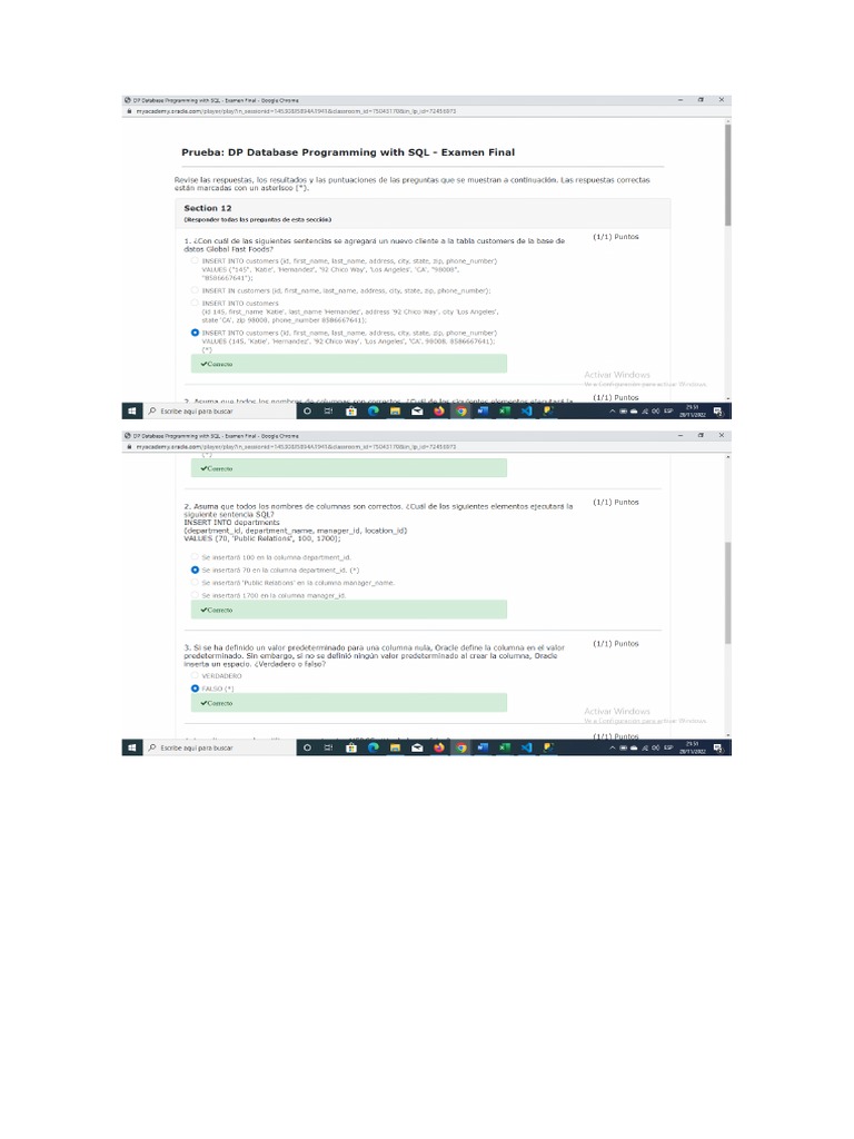 Examen Final de Oracle Academy PDF | PDF