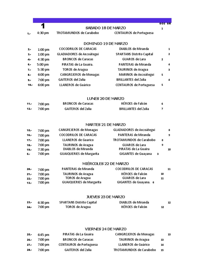 Calendario de Juegos SPB 2023 | PDF | Equipos deportivos | Equipos de ...