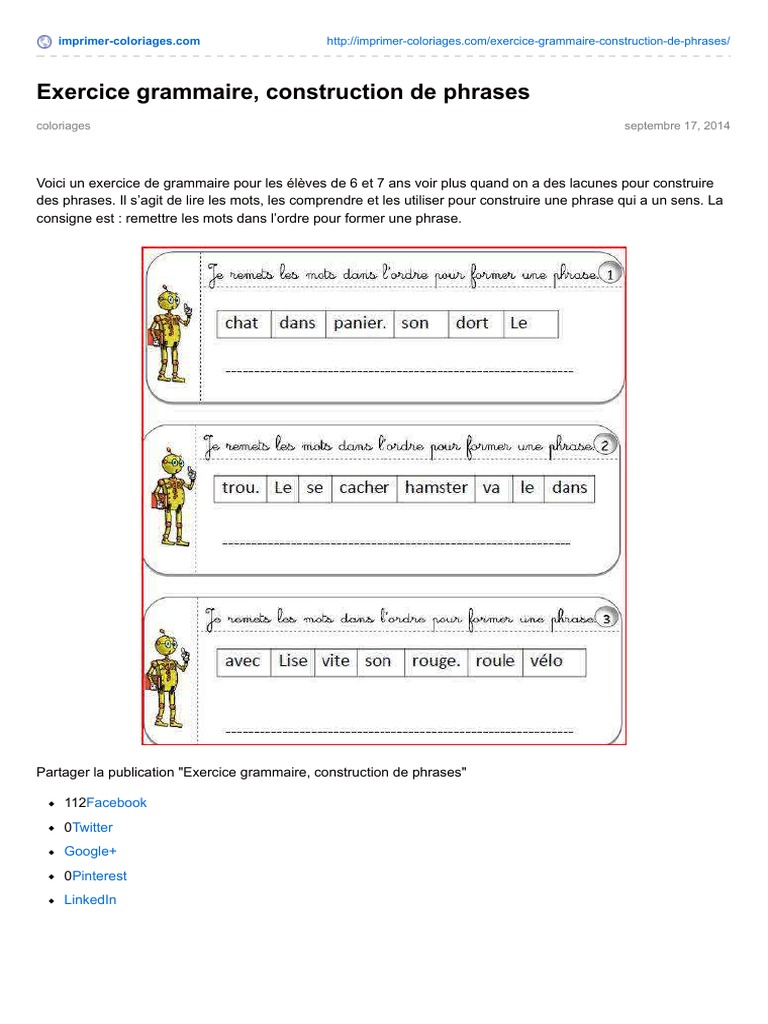 Exercice de construction de phrases | PDF