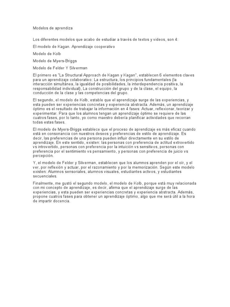 Modelos De Aprendiza Descargar Gratis Pdf Aprendizaje Aprendiendo