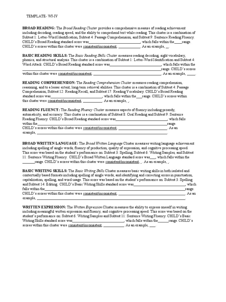 Woodcock-Johnson IV Template | PDF | Phonics | Fluency