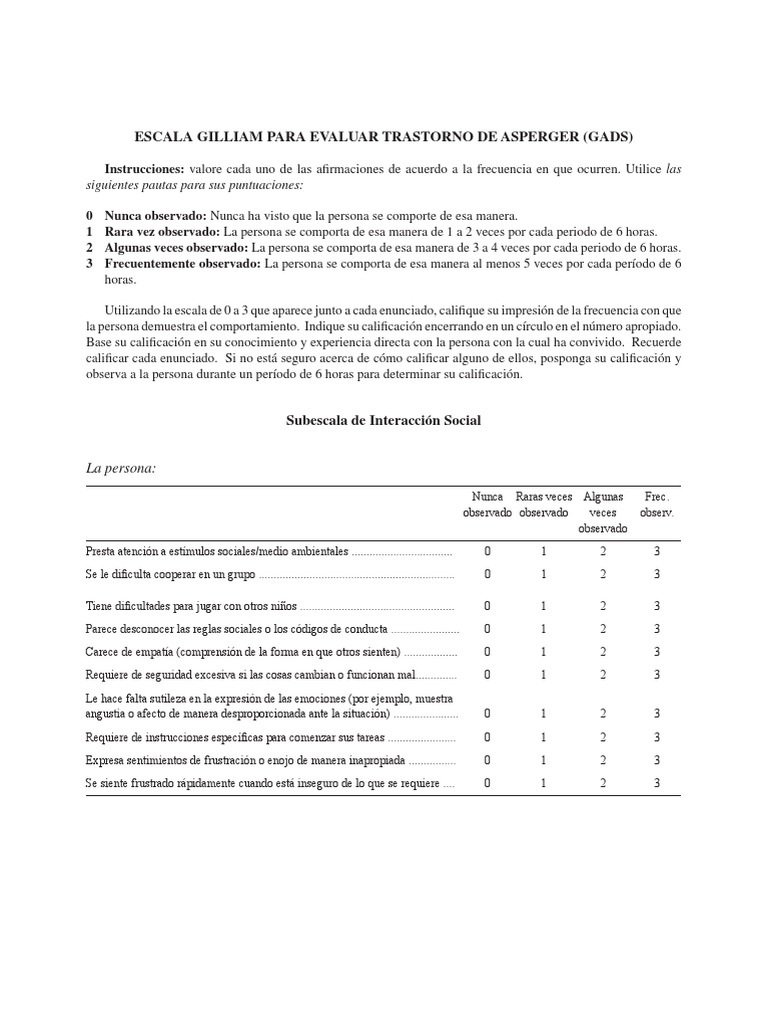 Escala Gilliam PDF | Descargar gratis PDF | Empatía | Comportamiento