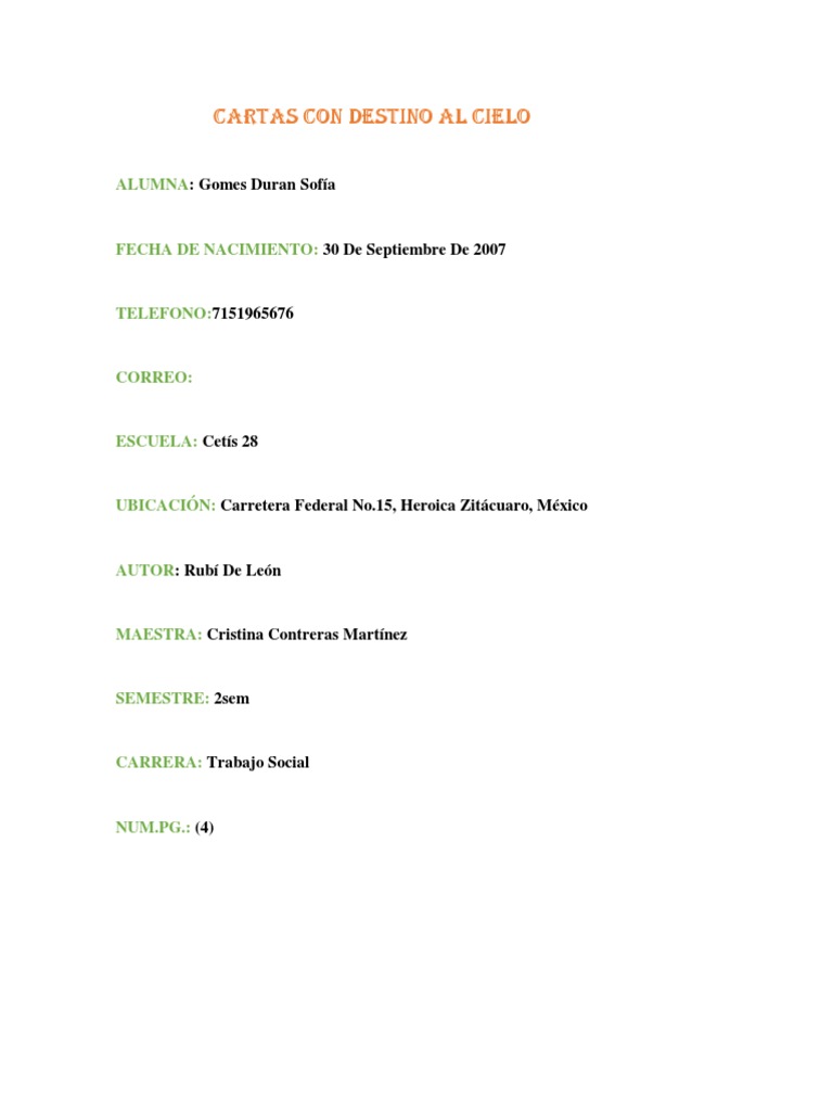 Cartas Con Destino Al Cielo | PDF | Ciencias sociales | Ficción general