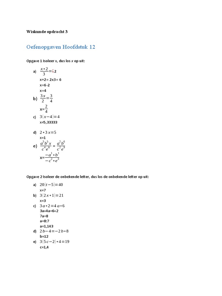 Wiskunde Opdracht 3 Ingevulled | PDF