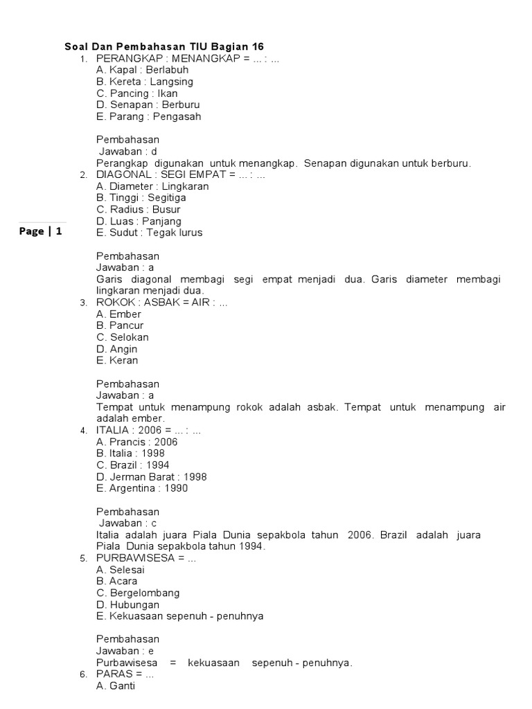 Soal Dan Pembahasan TIU 16-20 | PDF