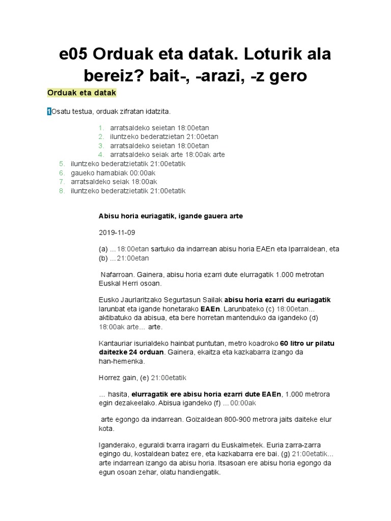 Orduak Eta Datak | PDF