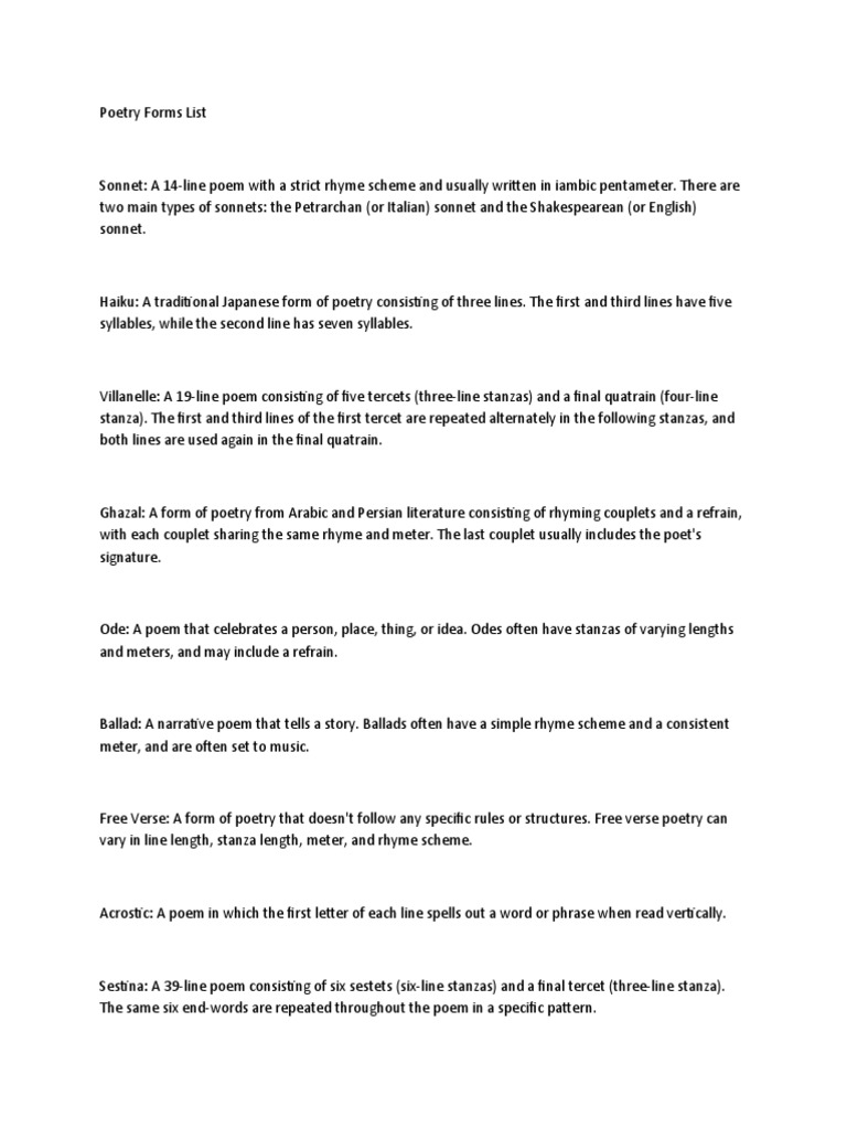 Forms of Poems | PDF | Poetry | Metre (Poetry)