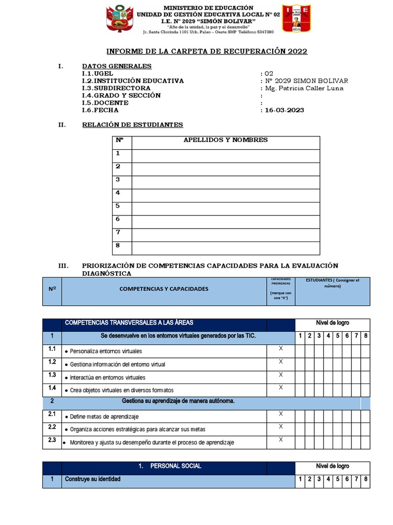 Informe de Carpeta de Recuperacion 2023 | PDF