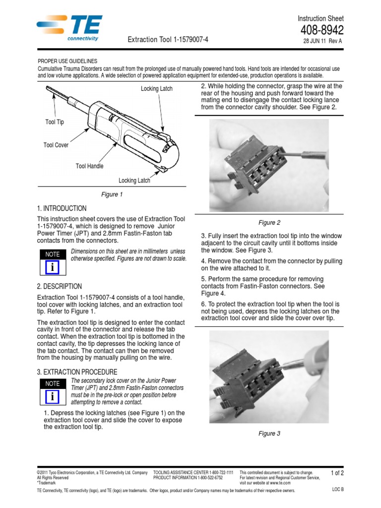 Extraction Tool 1-1579007-4: Instruction Sheet | PDF | Electrical ...