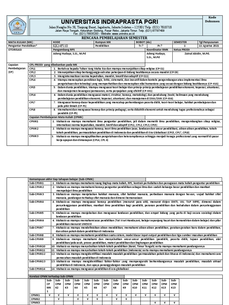 RPS MBKM Pengantar Pendidikan PDF | PDF