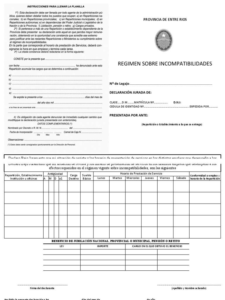 Planilla de Incompatibilidad | PDF