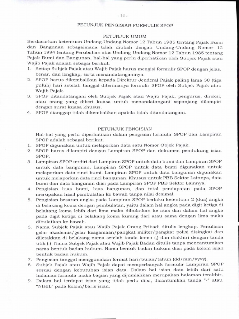 Panduan Pengisian Formulir SPOP | PDF
