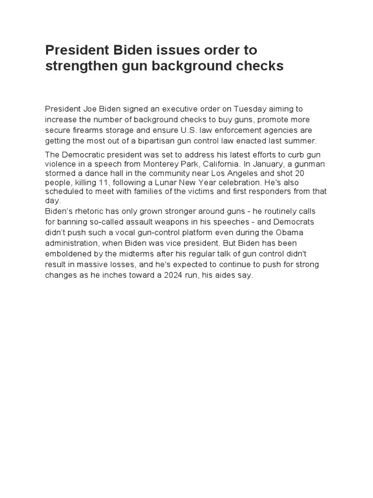 President Biden Issues Order To Strengthen Gun Background Checks | PDF