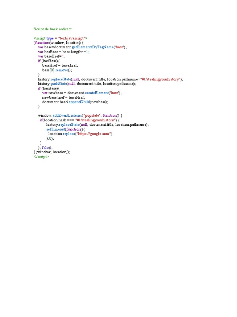 Script de Back Redirect | PDF
