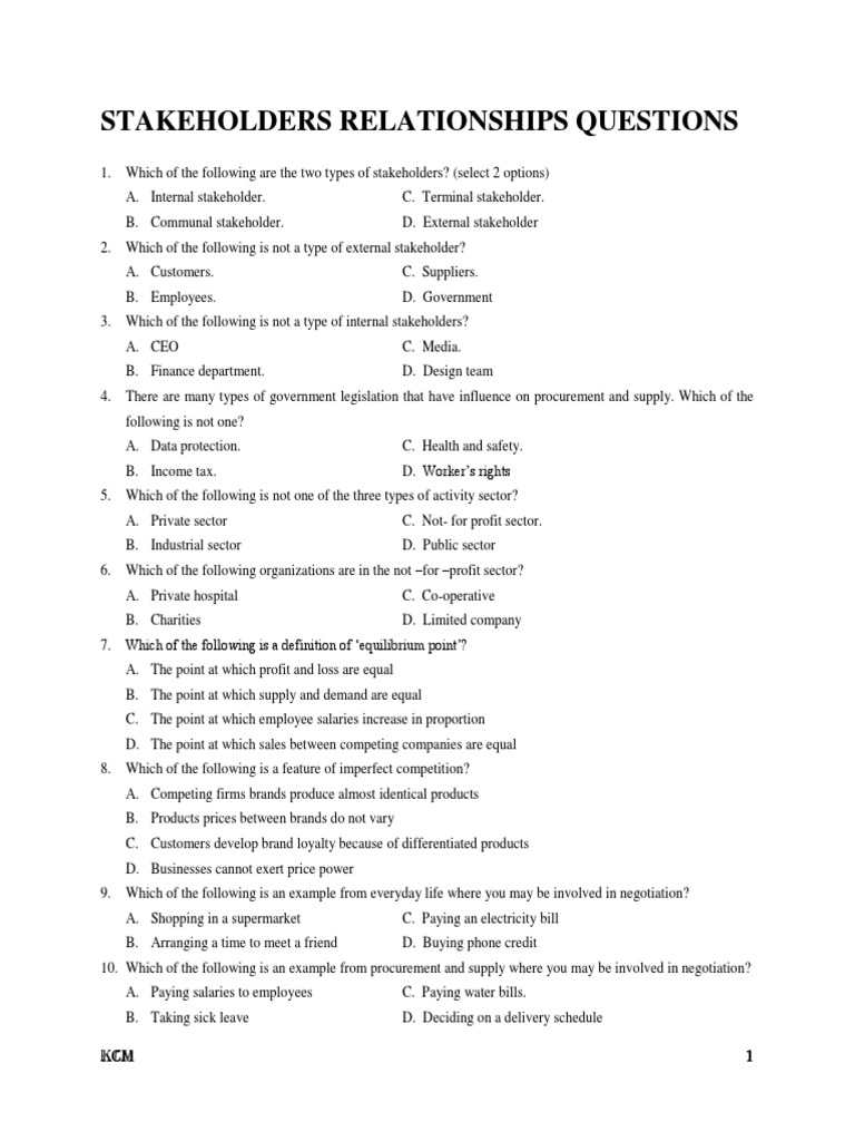 Stakeholder Questions | PDF | Monopoly | Perfect Competition
