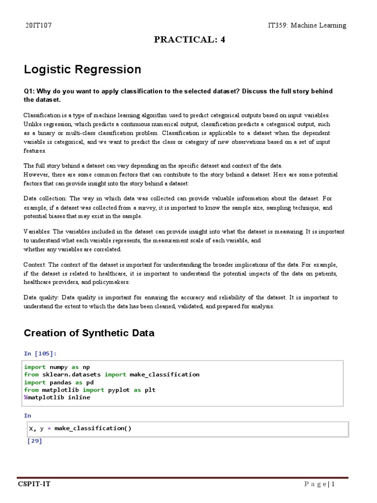 20it113 Logisticregression ML | Download Free PDF | Statistical ...