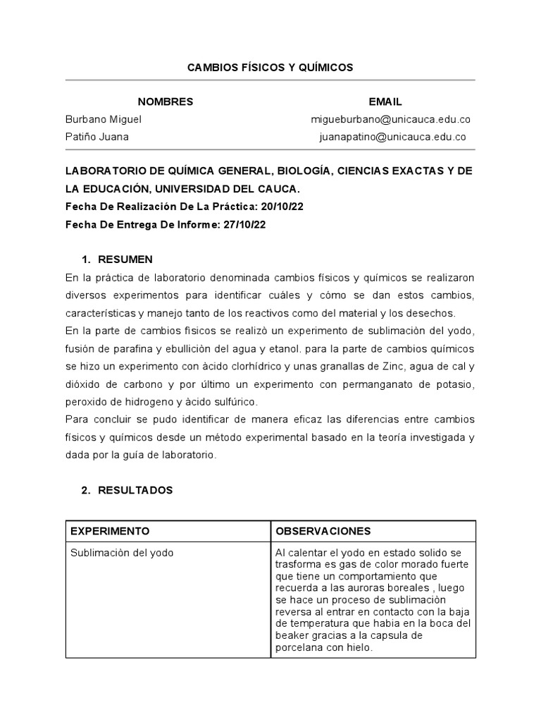 Cambios Fisicos y Quìmicos | PDF | Redox | Ácido clorhídrico