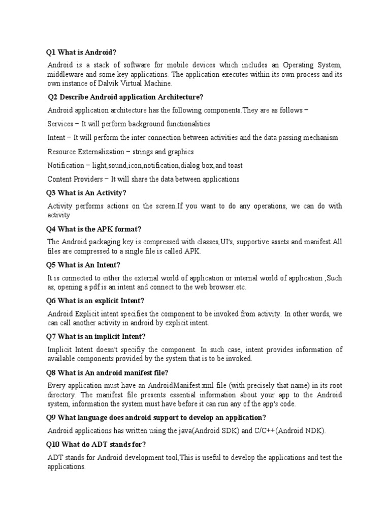 Android Imp Question | Download Free PDF | Android (Operating System) | Java Virtual Machine