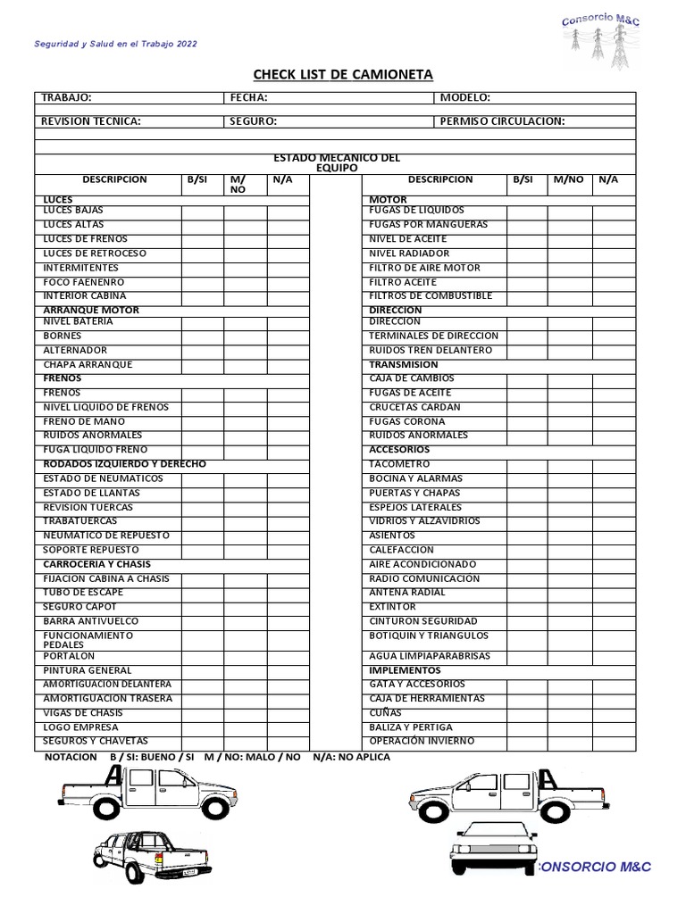 Check List Camioneta | PDF | Neumático | Vehículos de ruedas