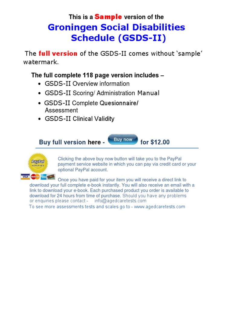Groningen Social Disabilities Schedule (GSDS-II) SAMPLE | PDF ...