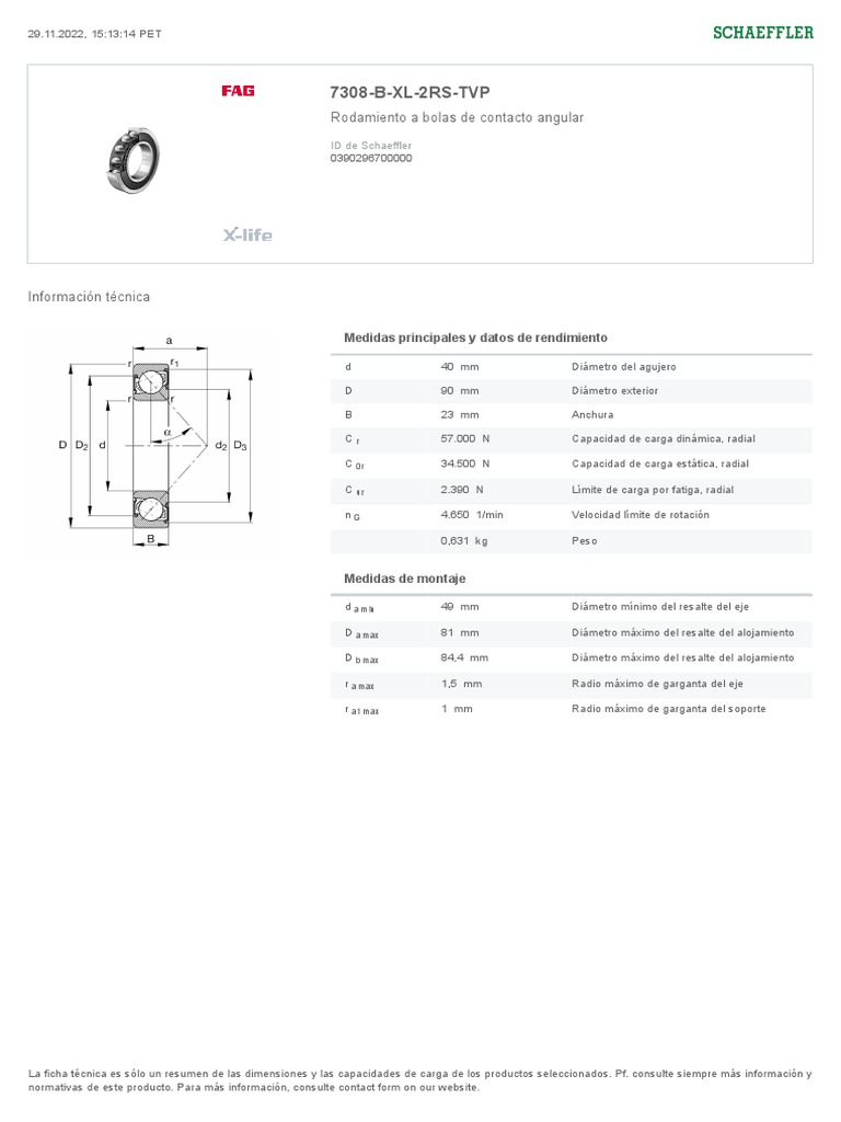 Rodamiento 7308-B-XL-2RS-TVP: Especificaciones | PDF | Ingeniería ...