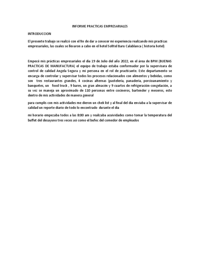 Informe Practicas Empresariales | PDF