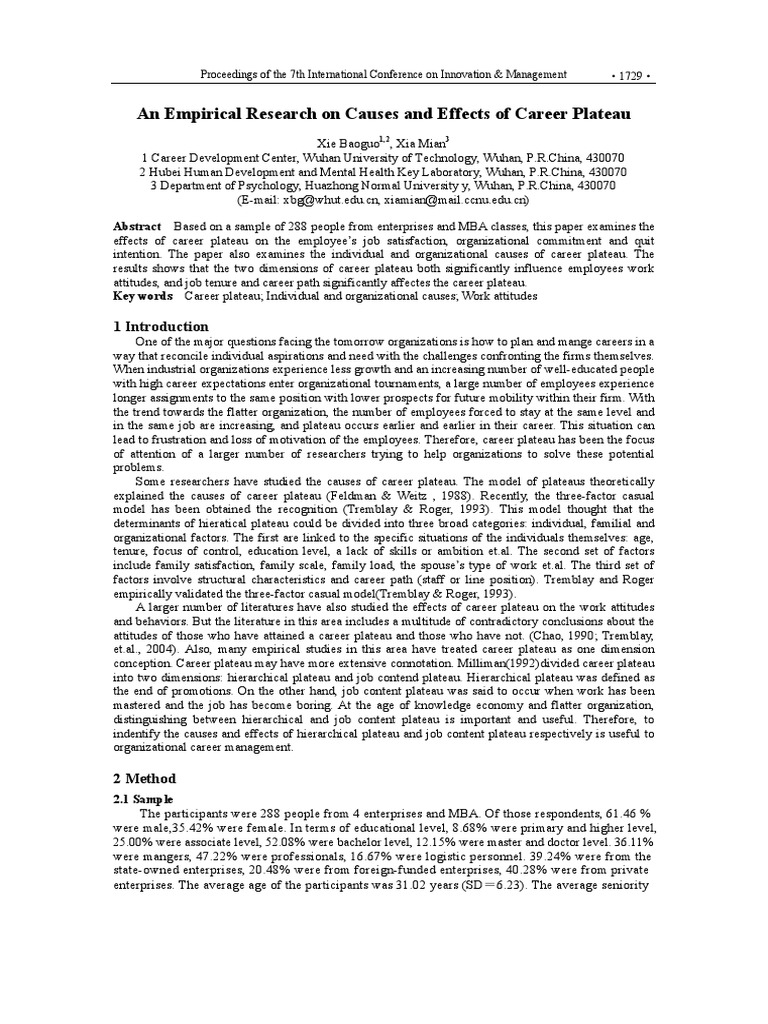 Causes and Effects of Career Plateau | PDF | Job Satisfaction | Attitude (Psychology)
