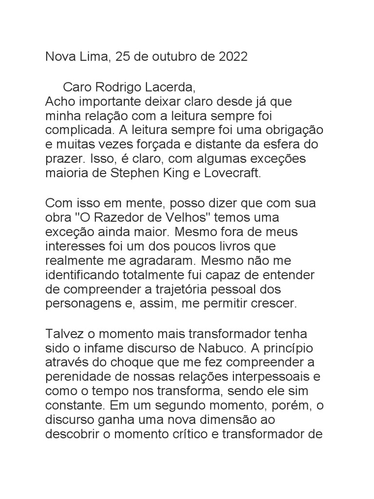 Carta Rodrigo Lacerda | PDF
