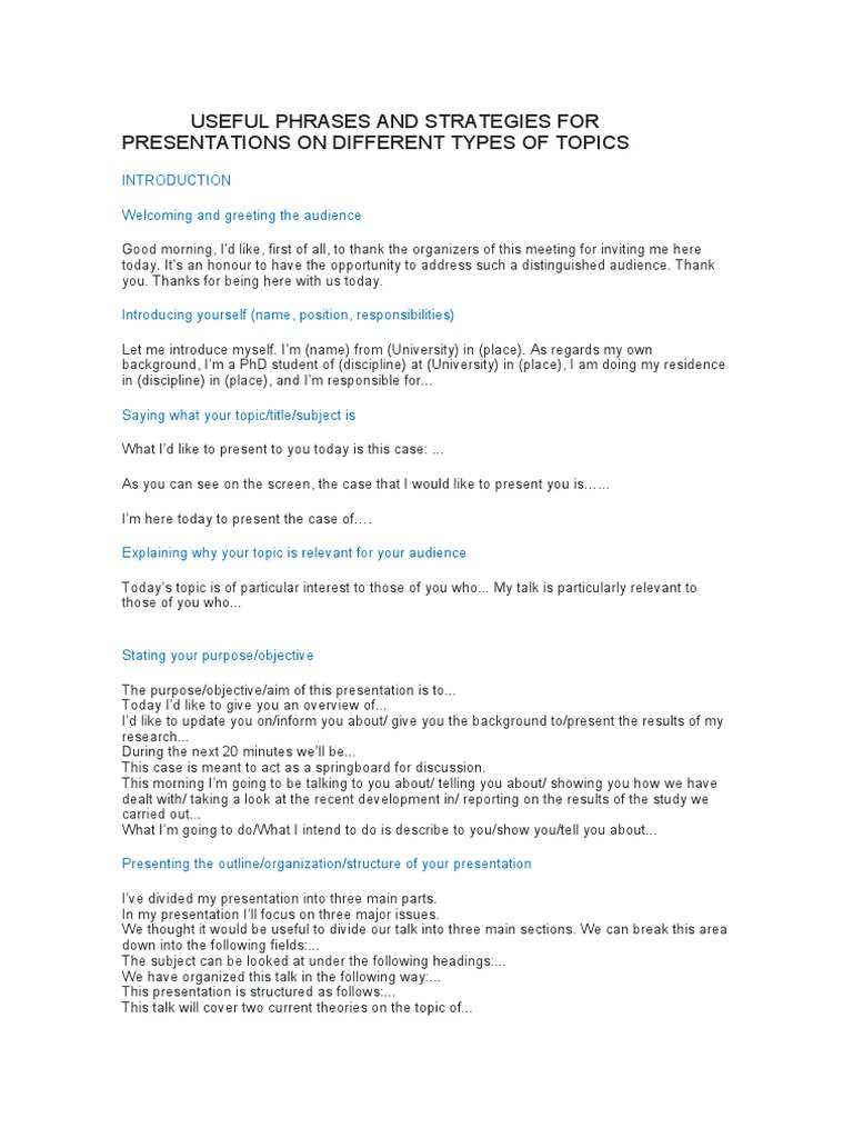 Useful Phrases And Strategies For Presentations Download Free Pdf