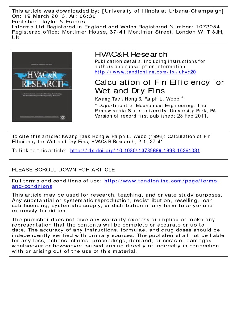 Calculation of Fin Efficiency For Wet and Dry Fins. | PDF | Heat ...