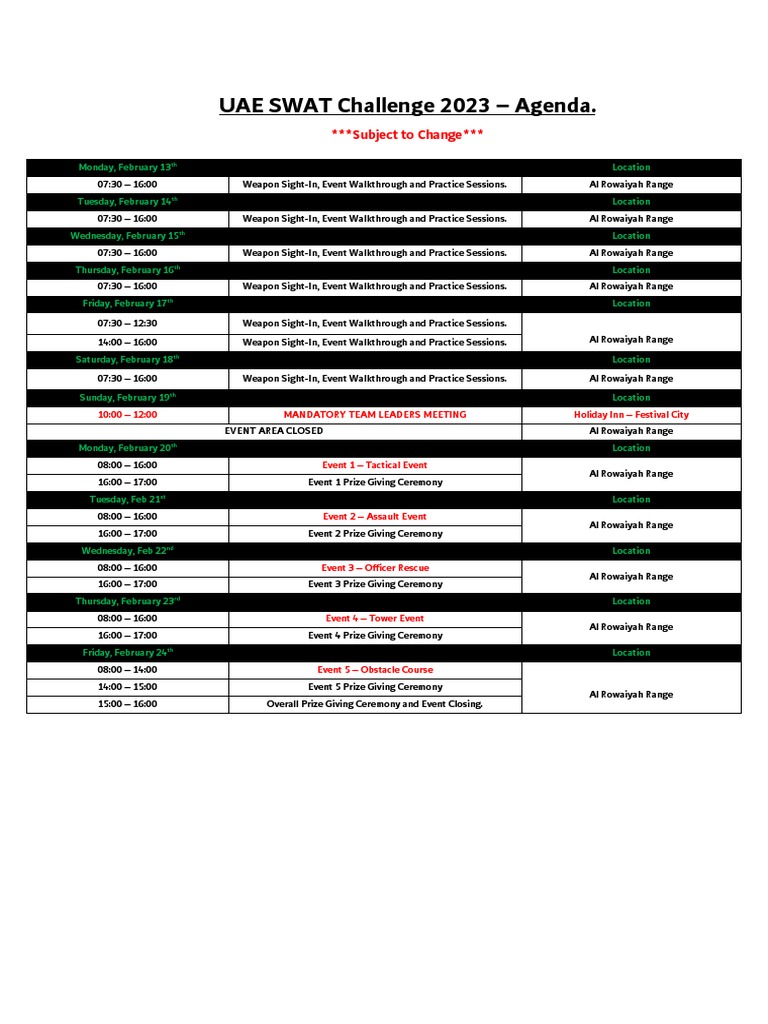 SWAT Challenge Agenda | PDF