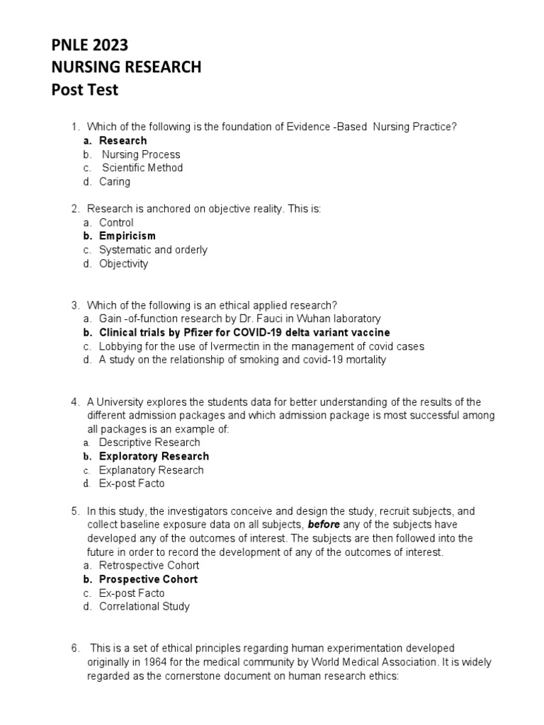 Nursing Research POST TEST PNLE 2023 AK | PDF | Sampling (Statistics ...