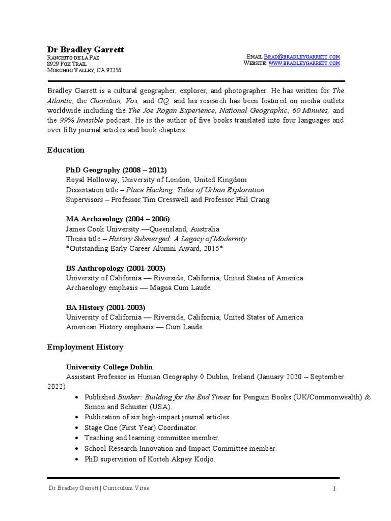 CV - Bradley Garrett - March 2023 | PDF | Social Science